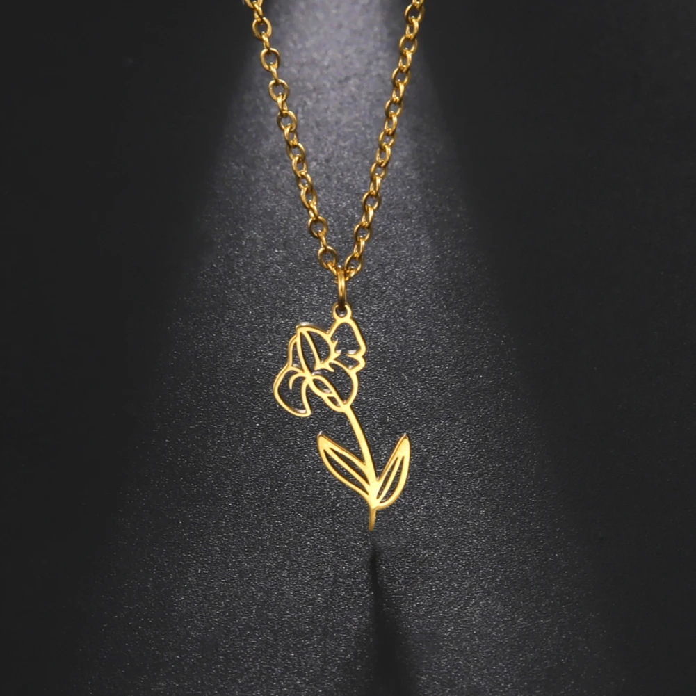 Birth Month Flower Stainless Steel Necklace Snowdrop Daisy Rose Pendant ...