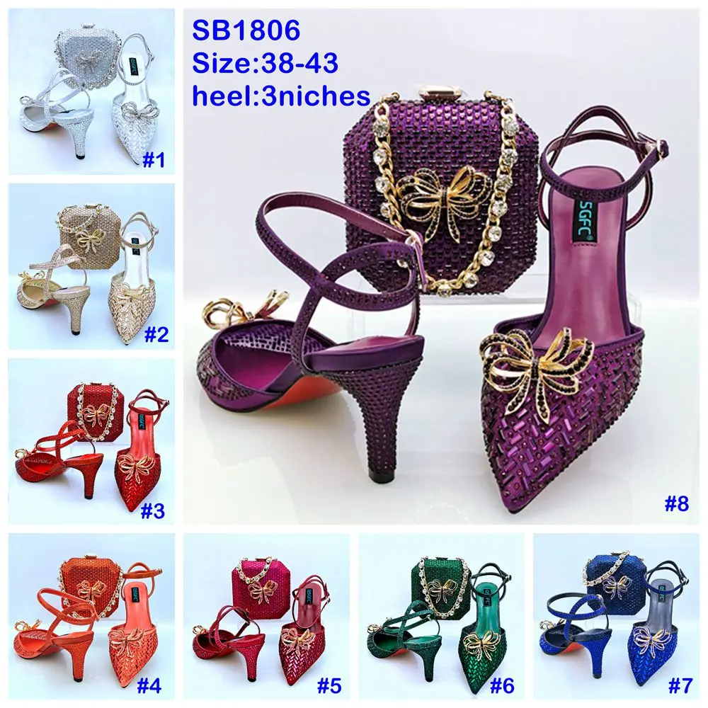 Magenta and Gold African Women Shoes and Bag Set for Party