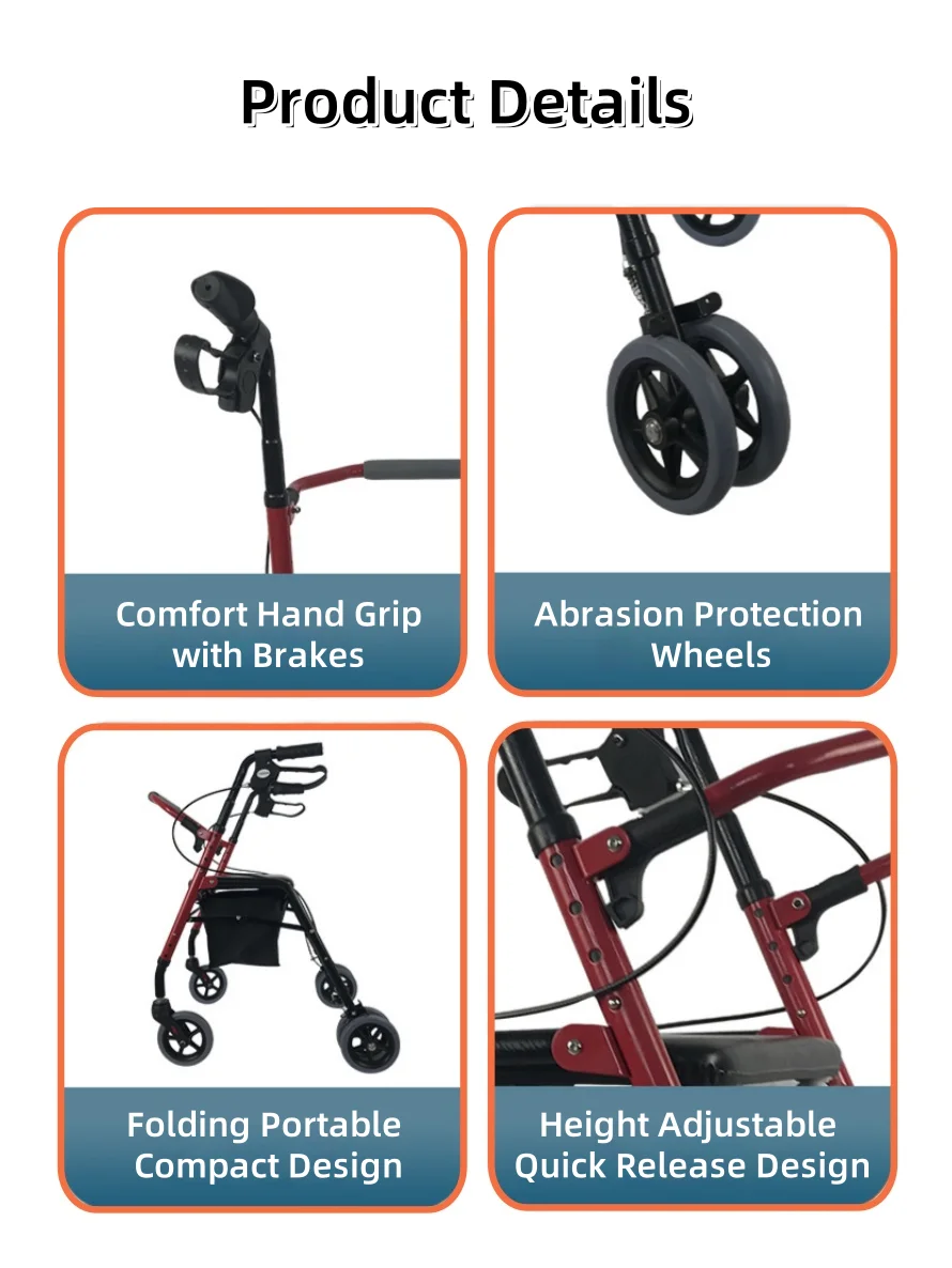 Ergonomic Foldable Rollator for Seniors Height Adjustable Walkers with ...