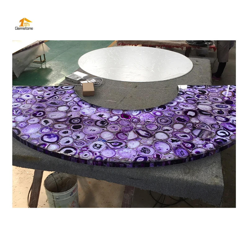 Custom Cambered Backlit Purple Agate Kitchen Marble Translucent Stone ...
