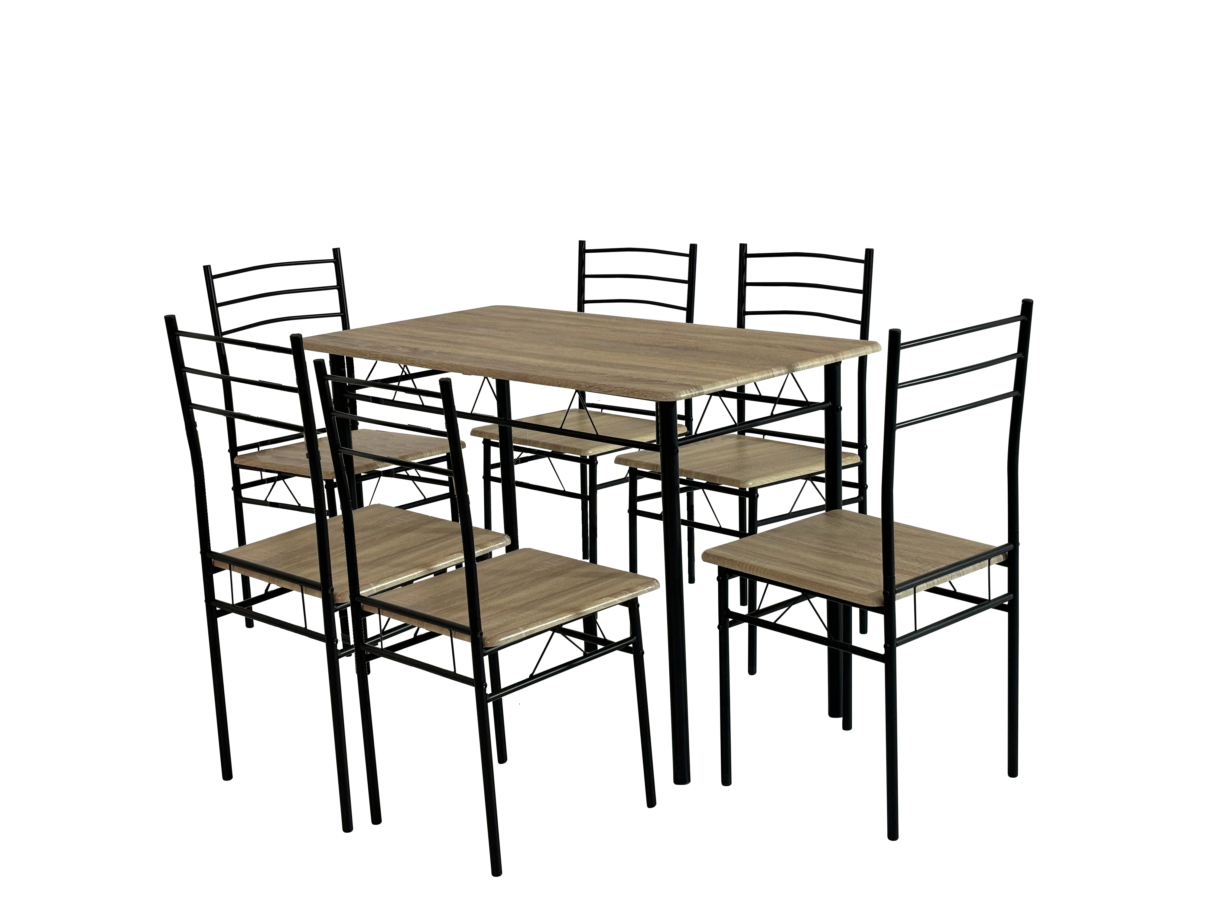 Hot Sale Modern 1+6 DS-211 Dining Room Set Simple Solid Wood 4-Seater Dining Table with Metal ...
