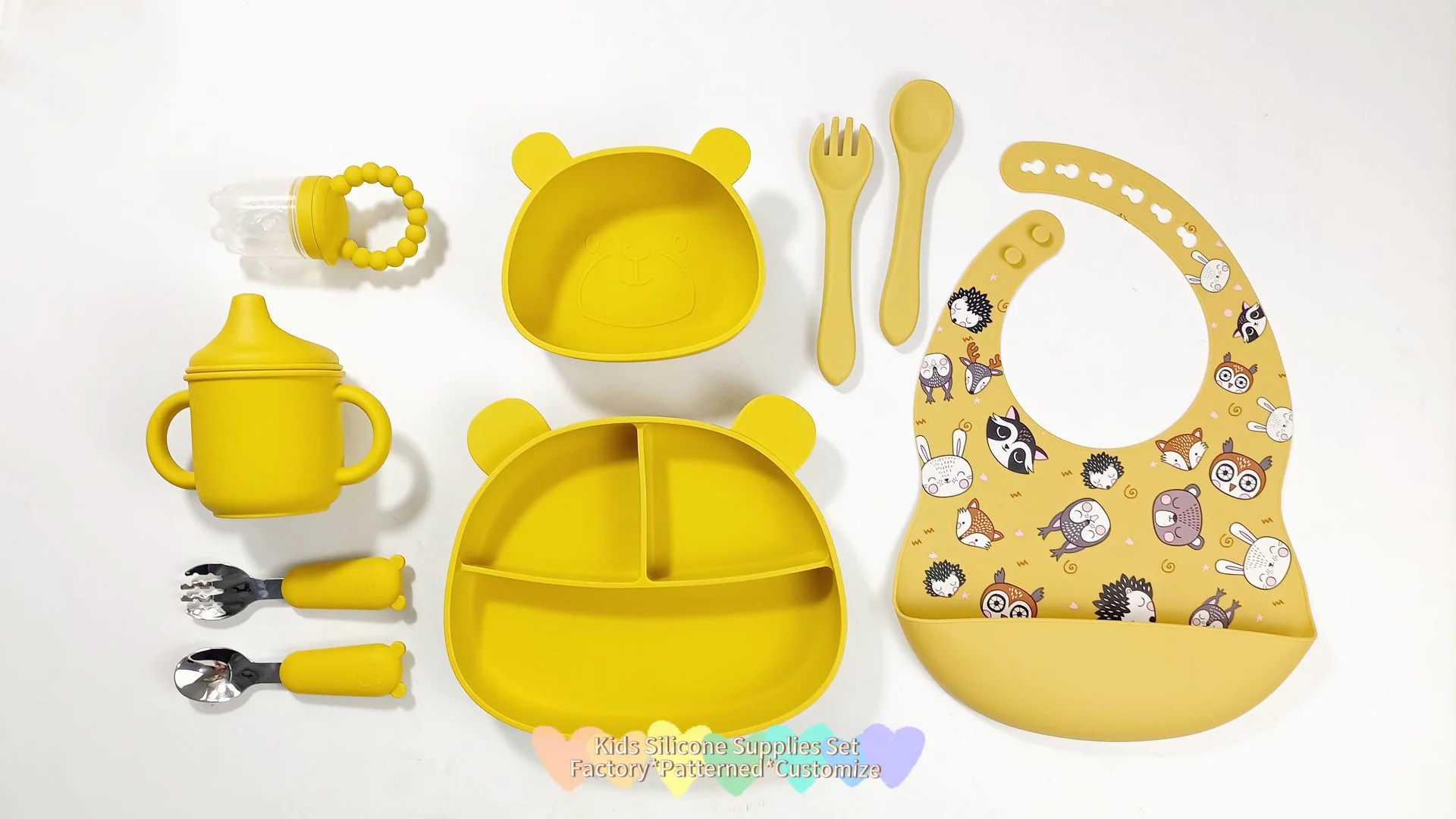 Silicone Feeding Set With Pattern Baby Bibs Snail Plate And Straw Cup ...