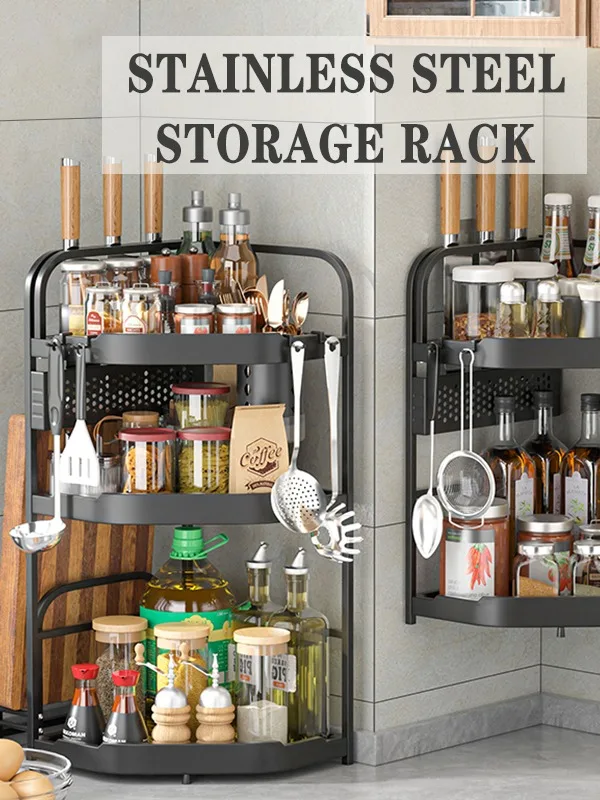 Kitchen Corner Storage Shelf Seasoning Spicerack Bottlejarsholder ...