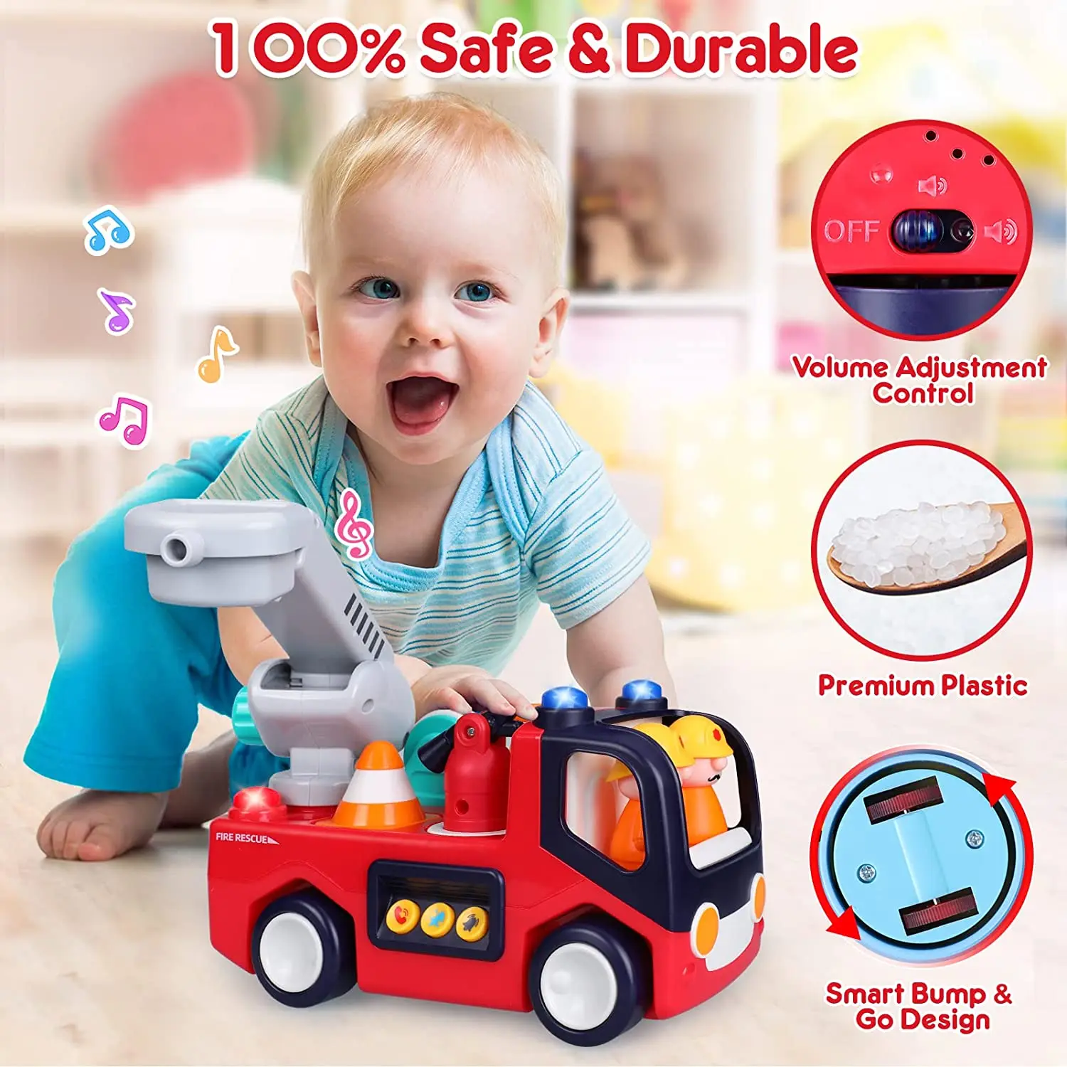 Musical Fire Truck Toys for Kids Early Educational Learning Toy Cartoon ...