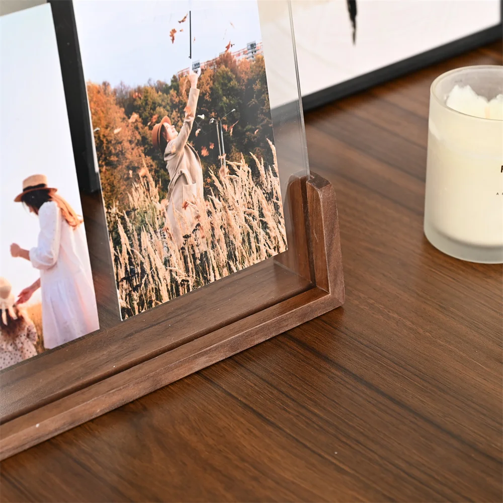 Black Walnut Wooden Acrylic Picture Display Frame U-shaped Table Solid ...