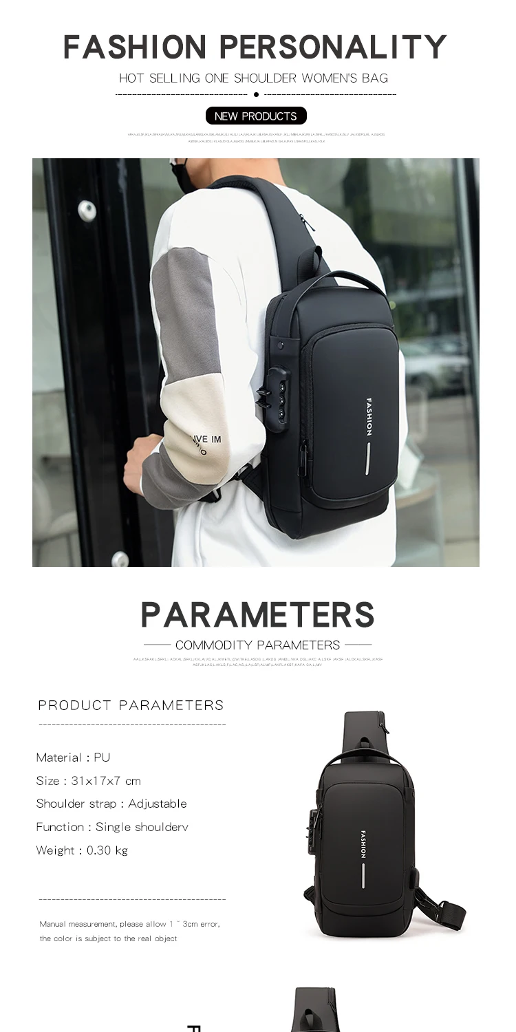 Customized Men's Chest Bag Waterproof Usb Men's Messenger Bag Anti ...