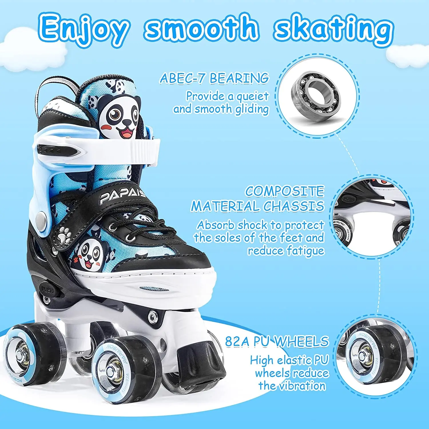 Kids Cute Cartoon Adjustable Roller Skates with Light up Wheels