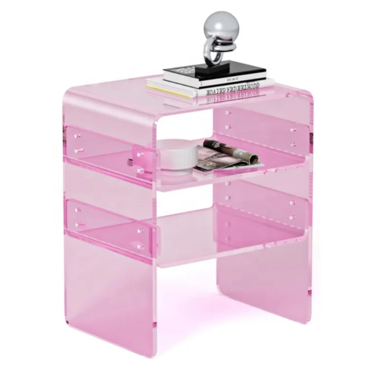 Luxury Acrylic Sweet Pink Clear Side Table End Table Acrylic Clear 3 ...