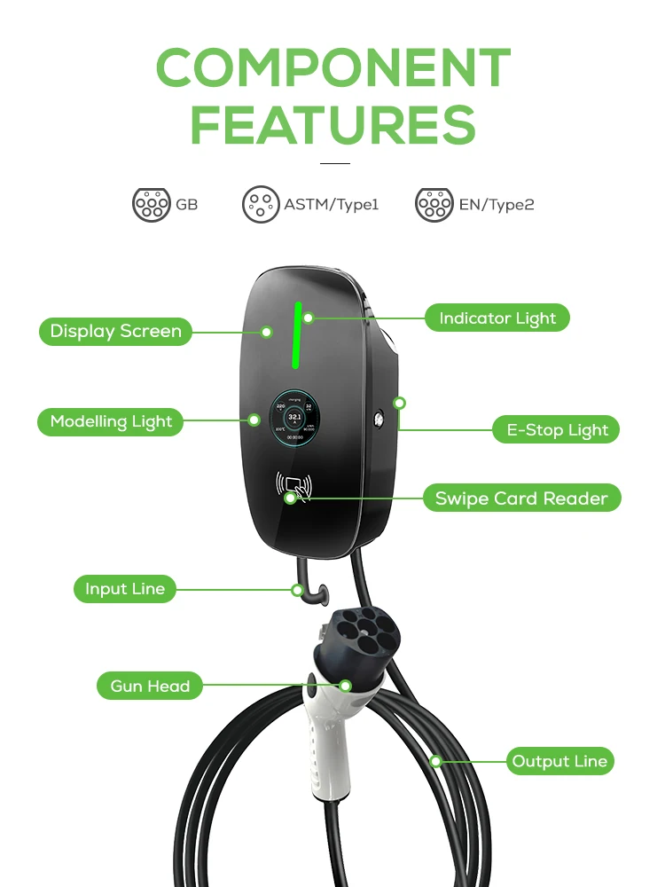 7kw Smart Gb/t Wallbox Wall-mounted Fast Ev Charger For Home Electric ...