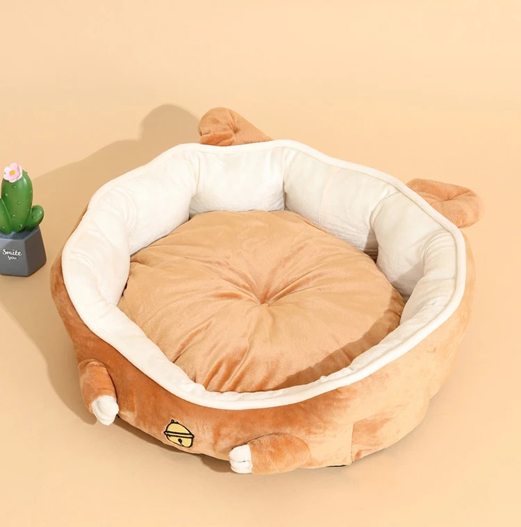 2021new Cute Cartoon Shape Round Kennel Soft Fabric Bottom Slip ...