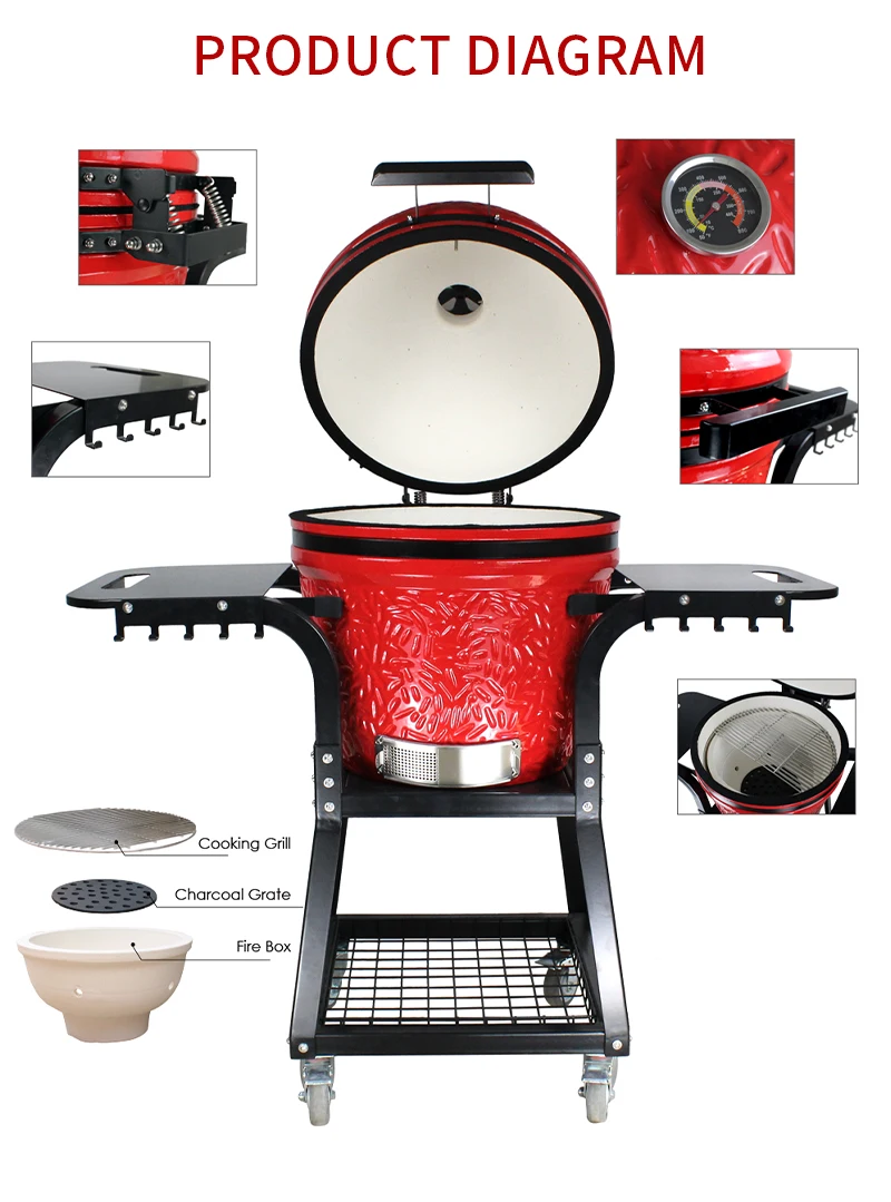 Seb Kamado Bbq Grill With Trolley 22in Charcoal Smoker Wood Fuel Pizza ...