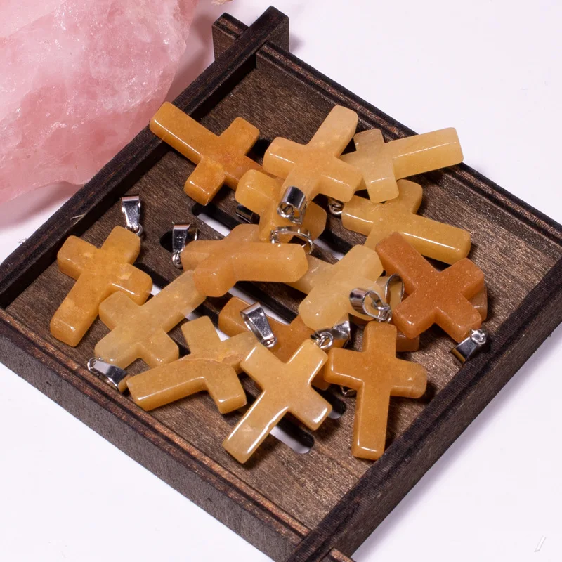 Natural Crystal Stone Cross Pendant Necklace & Stainless Steel Gemstone ...