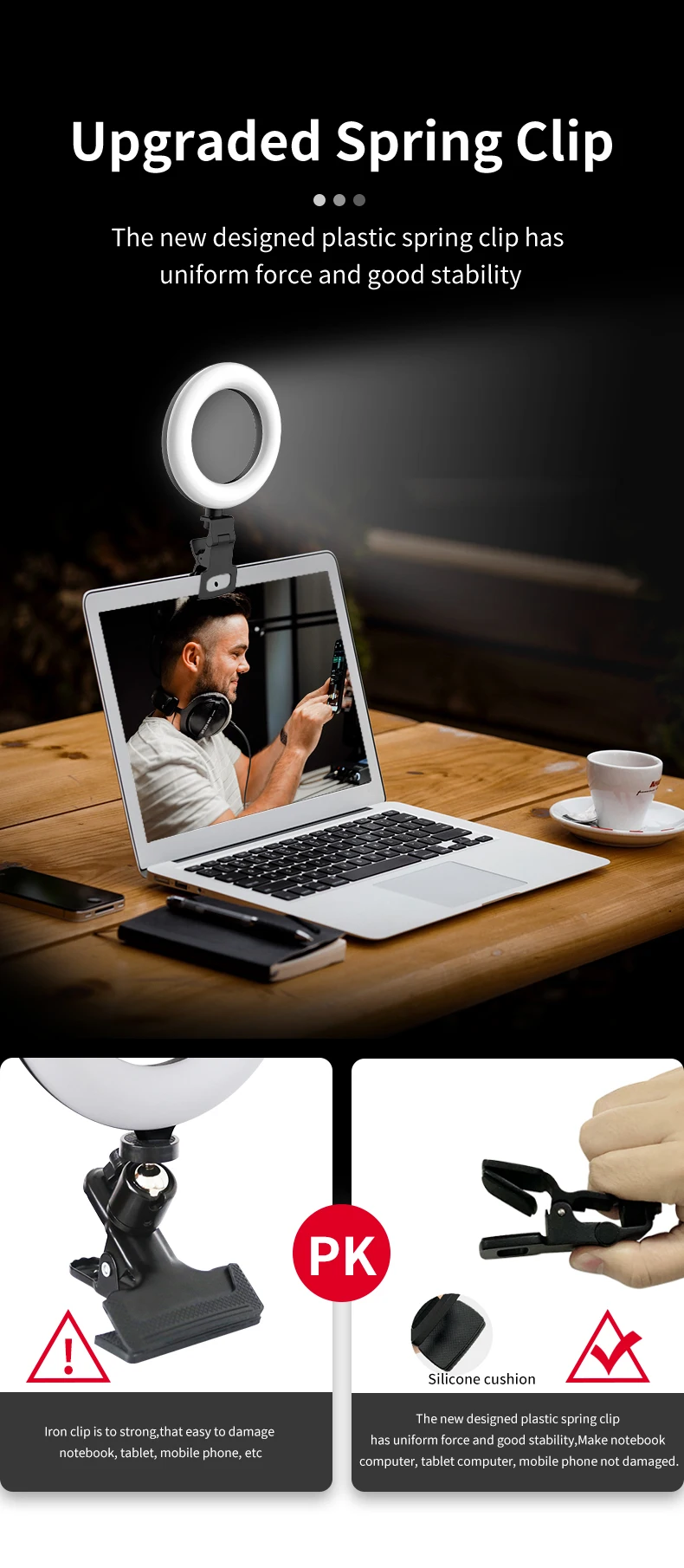 Ring Light Clip On Laptop Monitor With 5 Dimmable Color & 10 Brightness ...