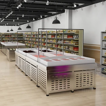 Supermarket Stainless Steel Ice Table Frozen Fresh Fish Seafood Display ...