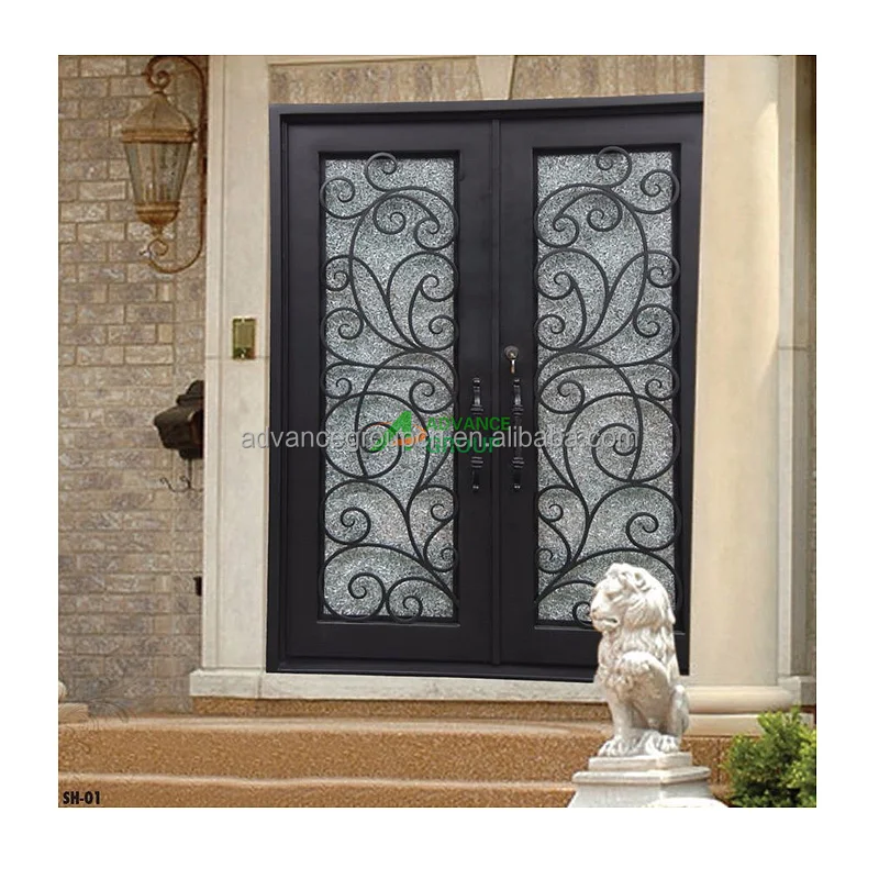 Customized Wrought Iron Double Door Steel Lion Entry Door Metal Front ...