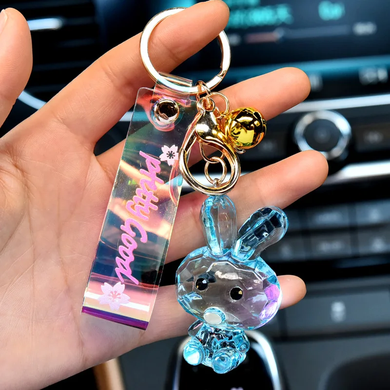 New Design Crystal Cartoon Transparent Rabbit Keychain Cute Bunny ...