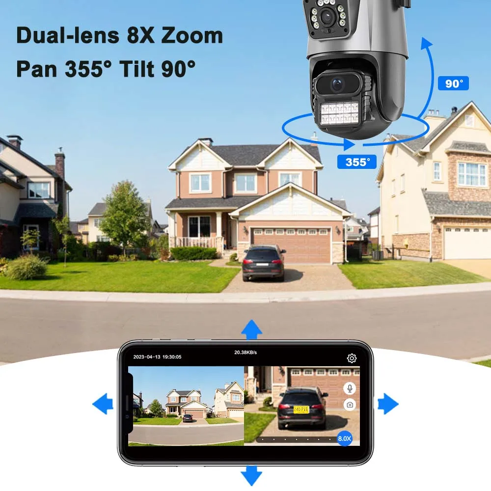 9MP 4K Three Lens Dual Screen IP CCTV Camera - Outdoor Security