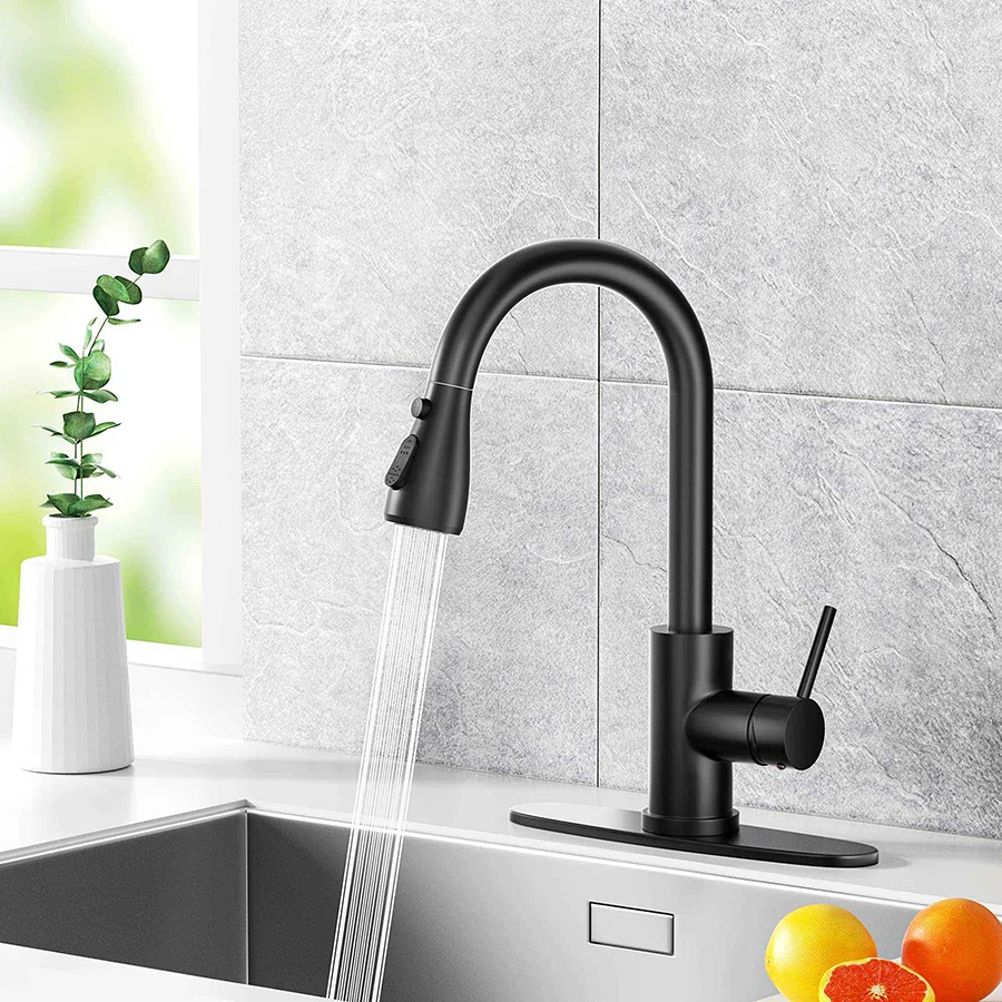Modern Pull Out Kitchen Water Faucet Single Handle Brushed Gold Color ...