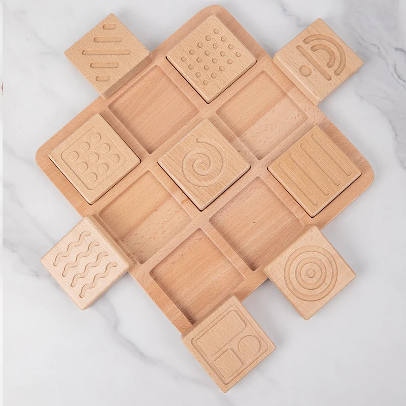 Children Wooden Educational Touch Sensory Wooden Blocks Shape Cognitive ...