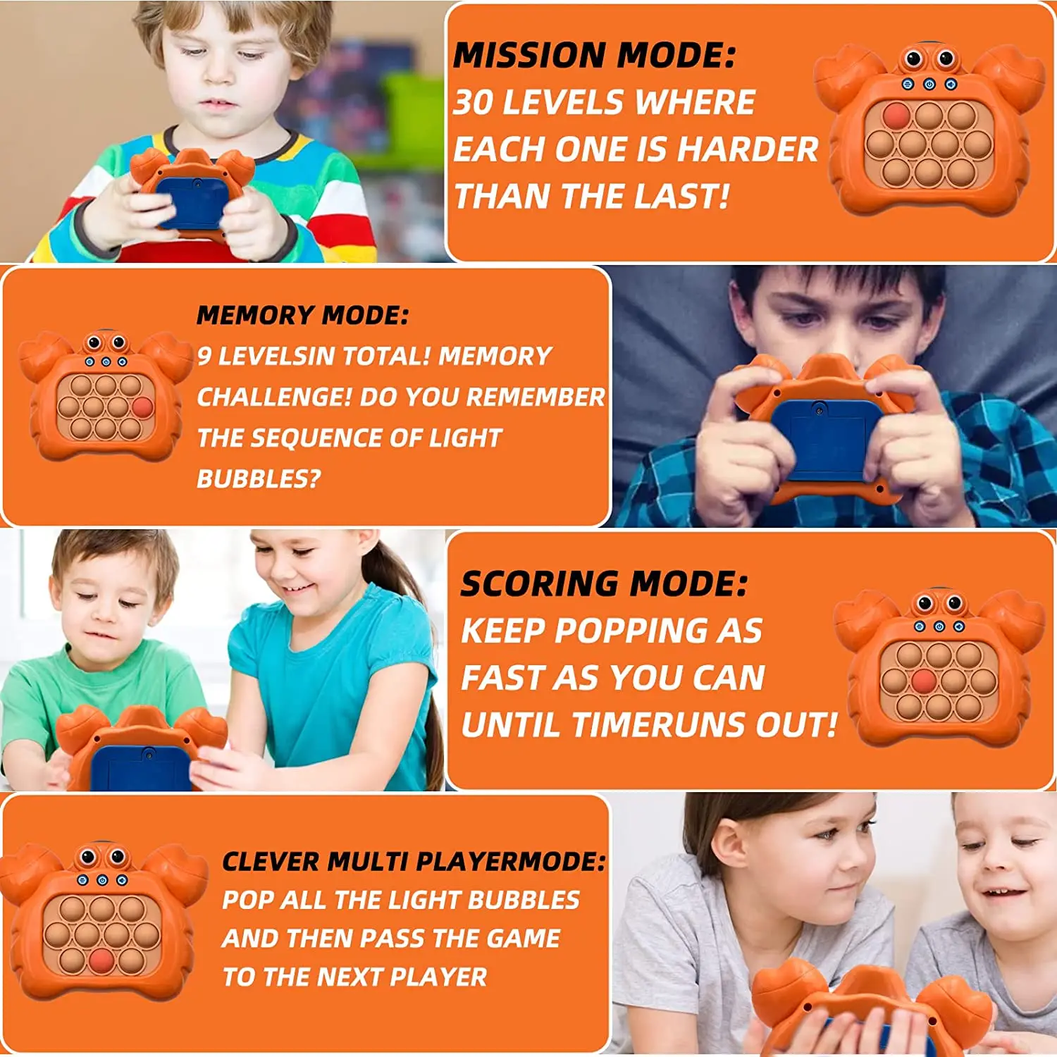 Quick Push Light Up Fidget Toy Handheld Bubble Game Console Toy Pop ...