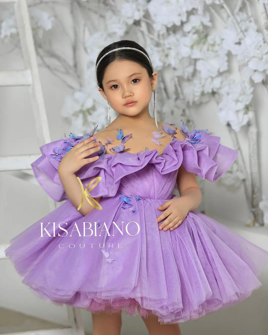 3D Butterfly Tulle Wedding Flower Girl Dress - Princess Couture