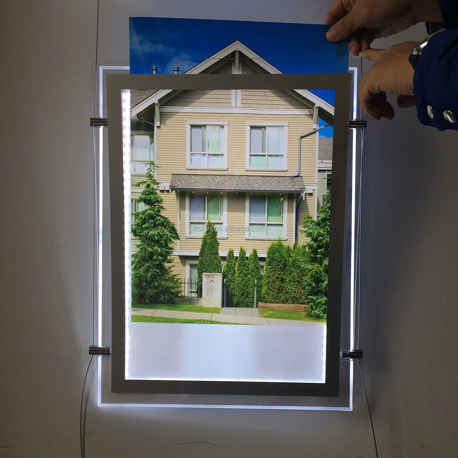 Hanging A3 A4 Acrylic LED Poster Frame for Real Estate Agent Window ...