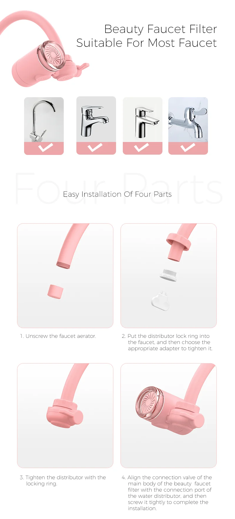 Factory Pink Beauty Faucet Purifier VC Layer Relieve Acne Skincare ...