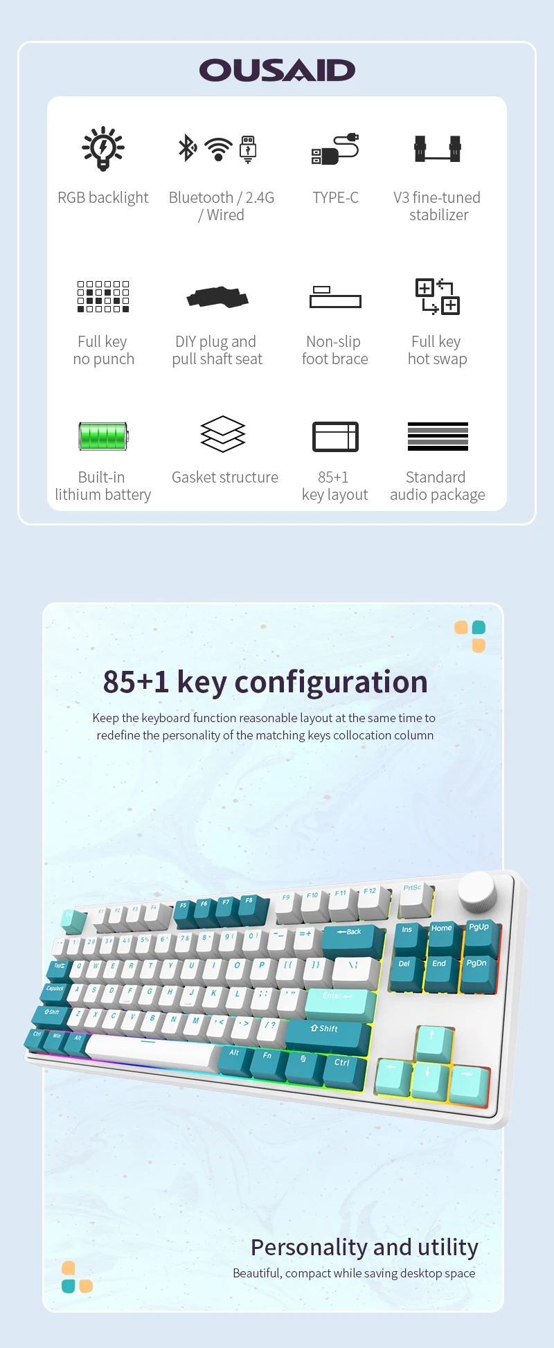 86-key Hot-swappable Mechanical Keyboard Gaming Computer Keyboard - Buy ...