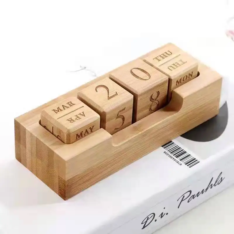 Wooden Desk Blocks Calendar Flip Cube Week Month Date Display Calendar Home Office Decoration ...
