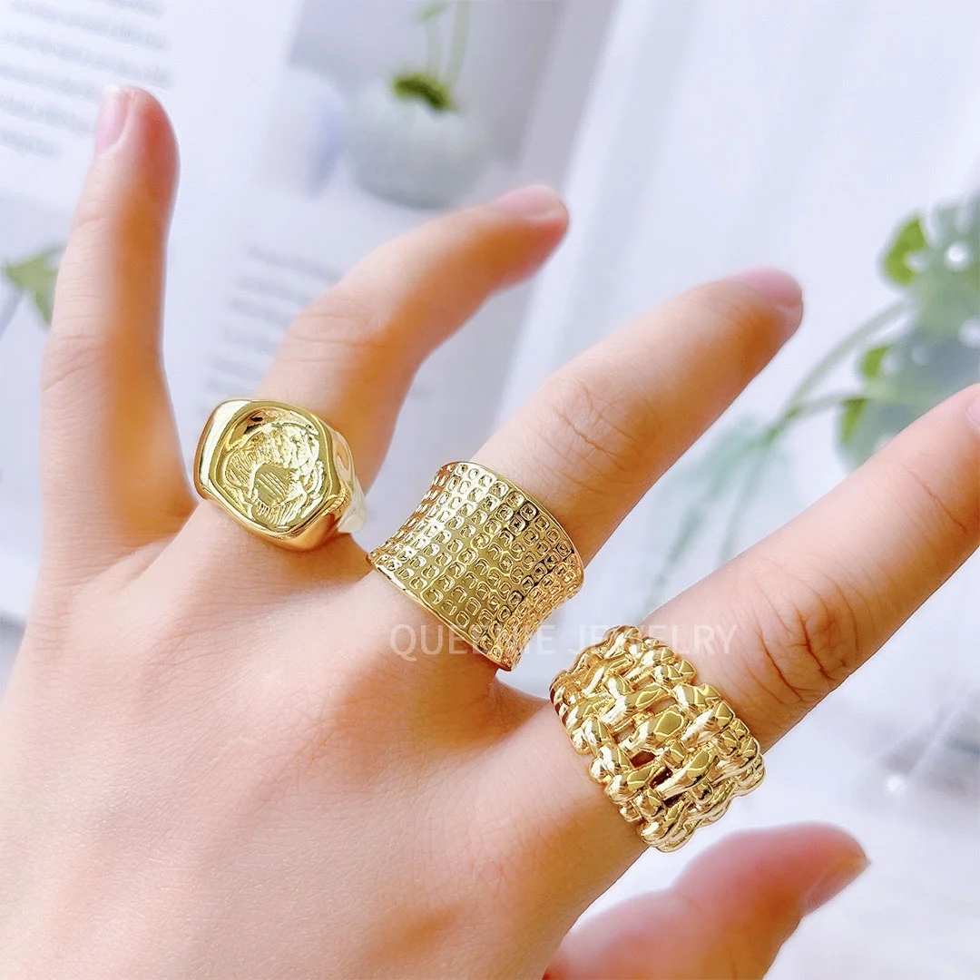 Irregular Concave Wide Surface Adjustable Ring Gold Jewelry 18k Gold Plated Ring For Women ...