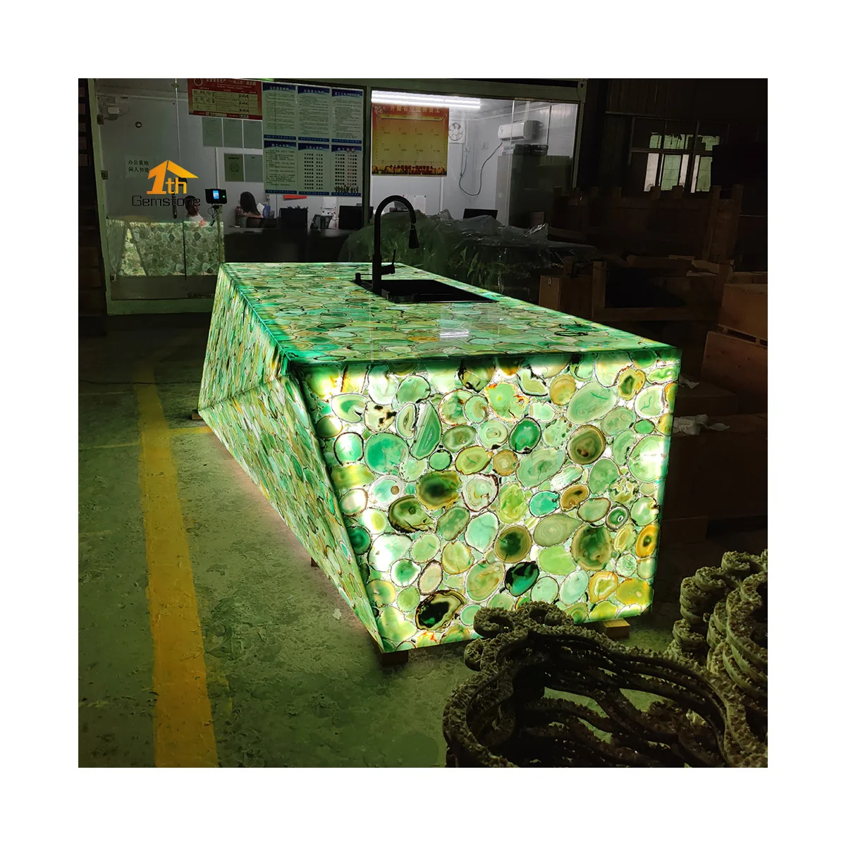 Custom Backlit Translucent Bar Countertop Green Agate Onyx Semiprecious ...