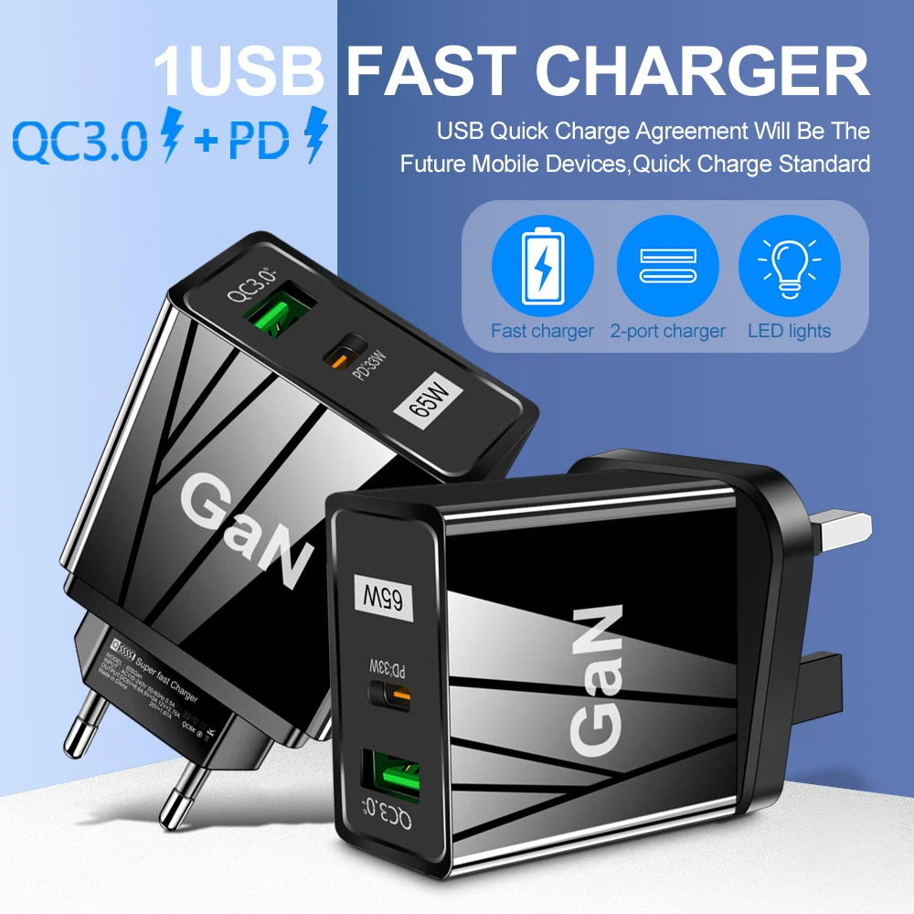 Universal Pd 65w Usb-c Power Adapter Eu Us Plug Fast Charging Usb ...