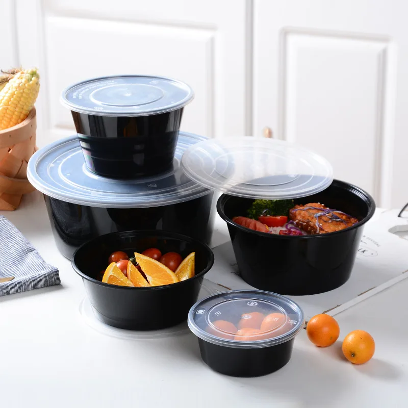 Round Black Clear Takeaway Microwavable Meal Prep Containers Disposable ...