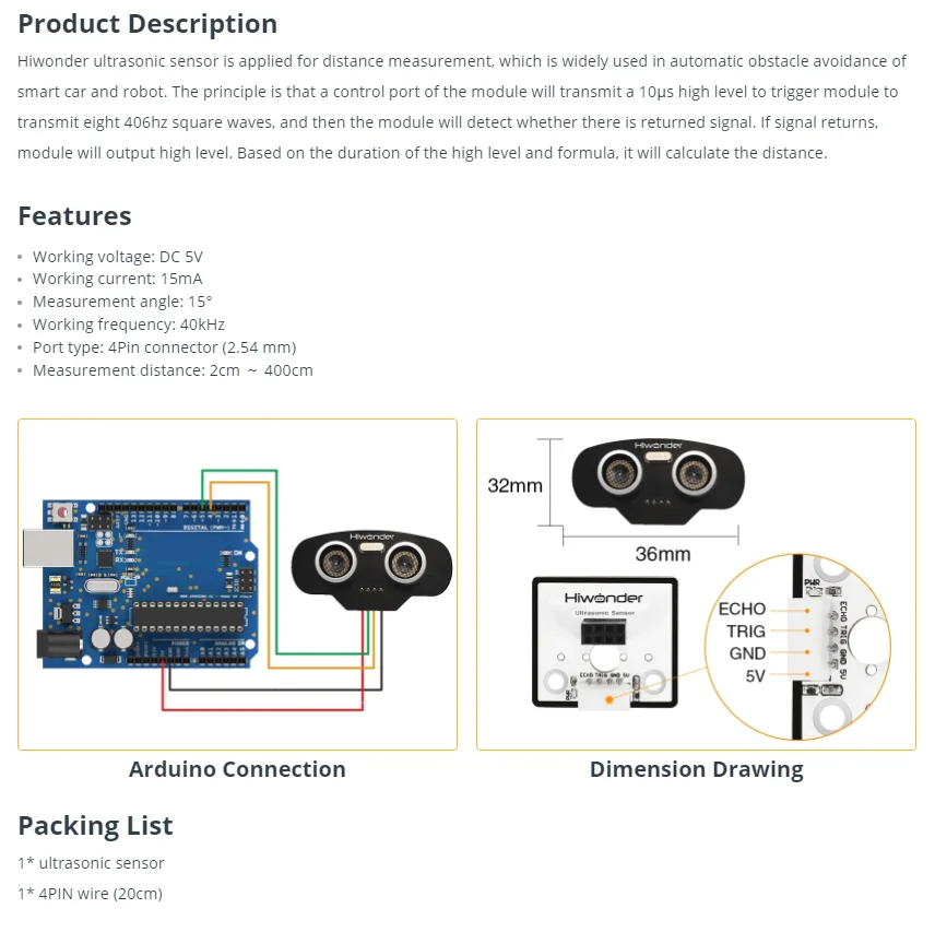 Hiwonder Ultrasonic Sensor Module Robot Diy Accessory For Arduino Programming - Buy Coding ...