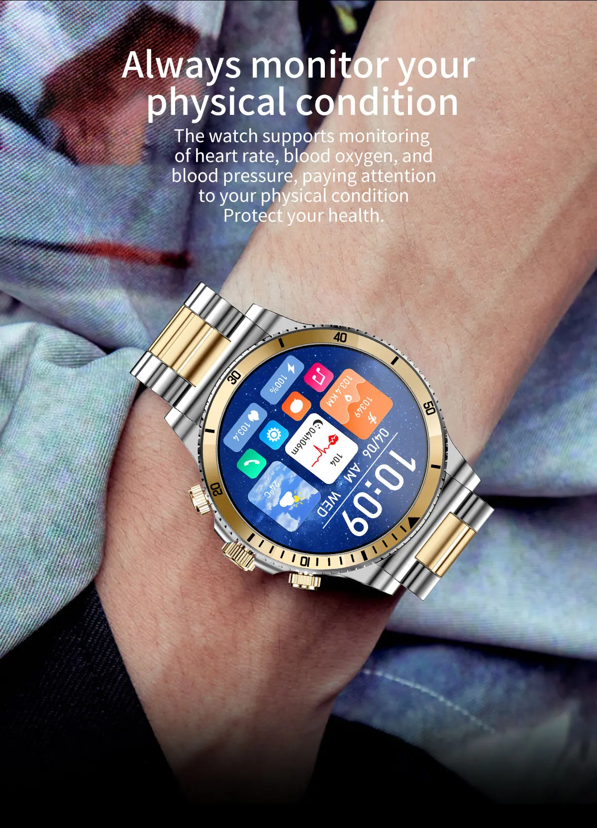 Gold Luxury L67pro Round Smart Watch Stainless Steel Gold Men Luxury ...