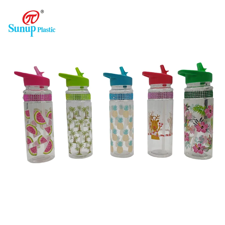 Eco-friendly Transparent Print Water Plastic Water Bottle With Straw ...