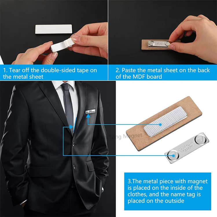 Employee Name Tag Magnetic Metal Badges Steel Double Inside Metal ...