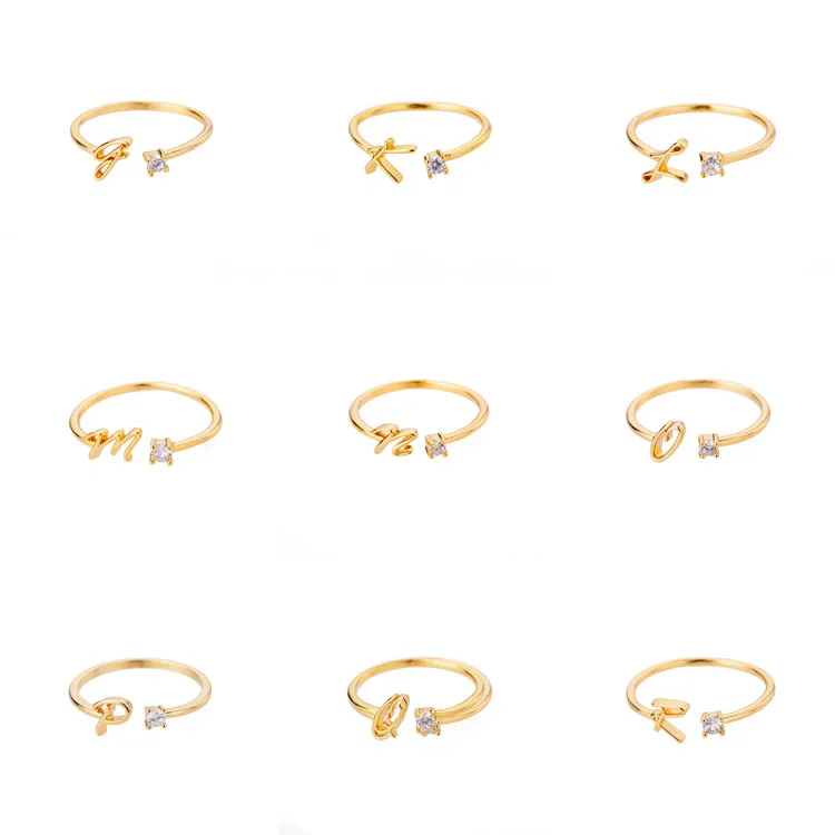 G3556 Wholesale18K Gold Plated 26 Alphabet Shape Finger Ring With ...