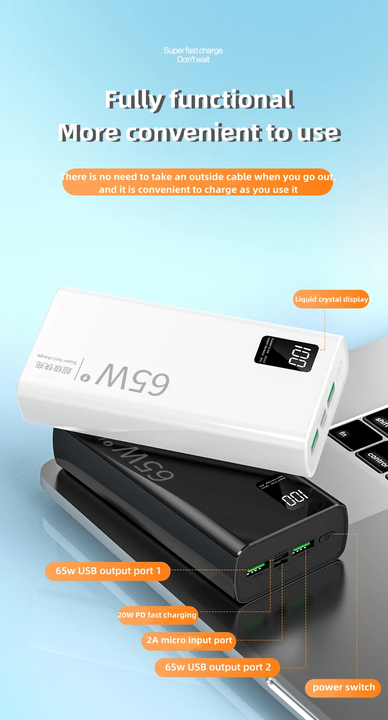 65W Fast Charging Outdoor Power Bank - 20000mah to 50000mah