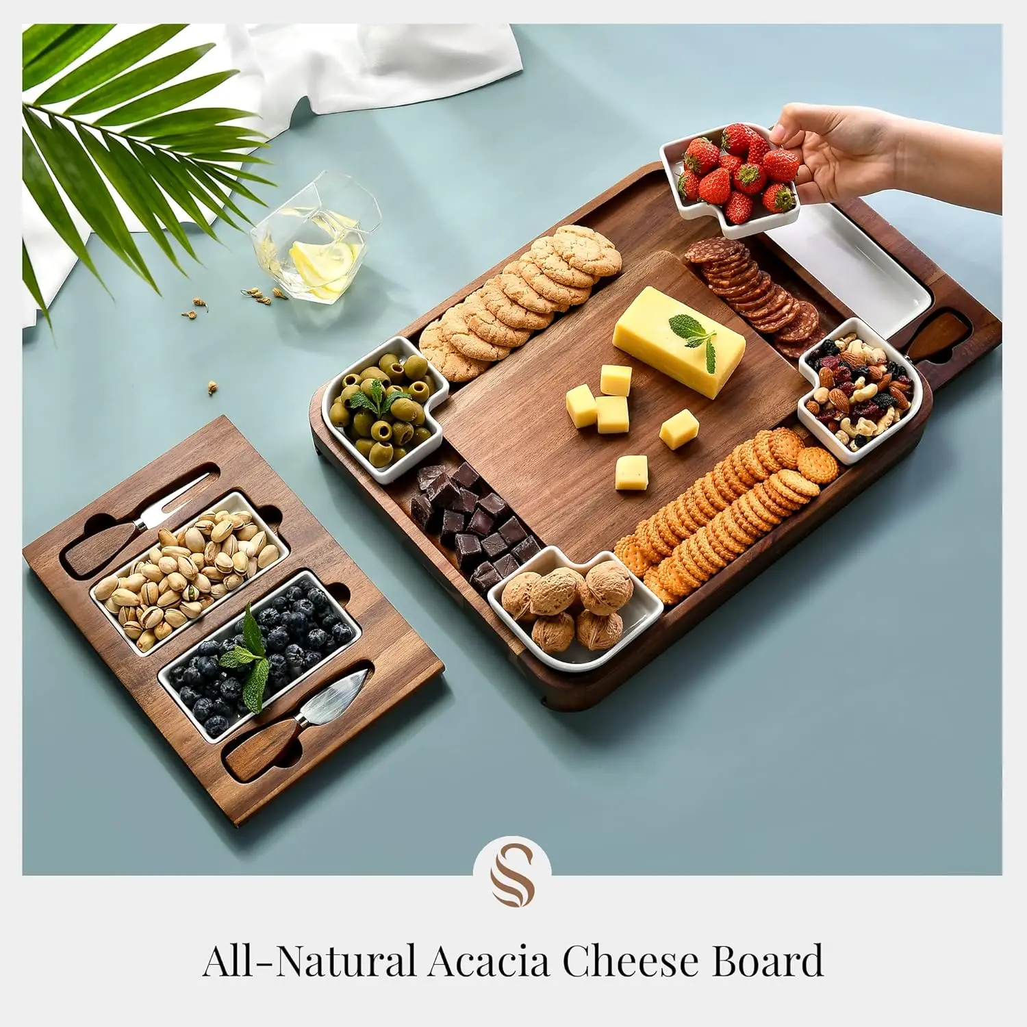 Acacia Wood Cheese Board Set Charcuterie Set Cheese Platter With ...