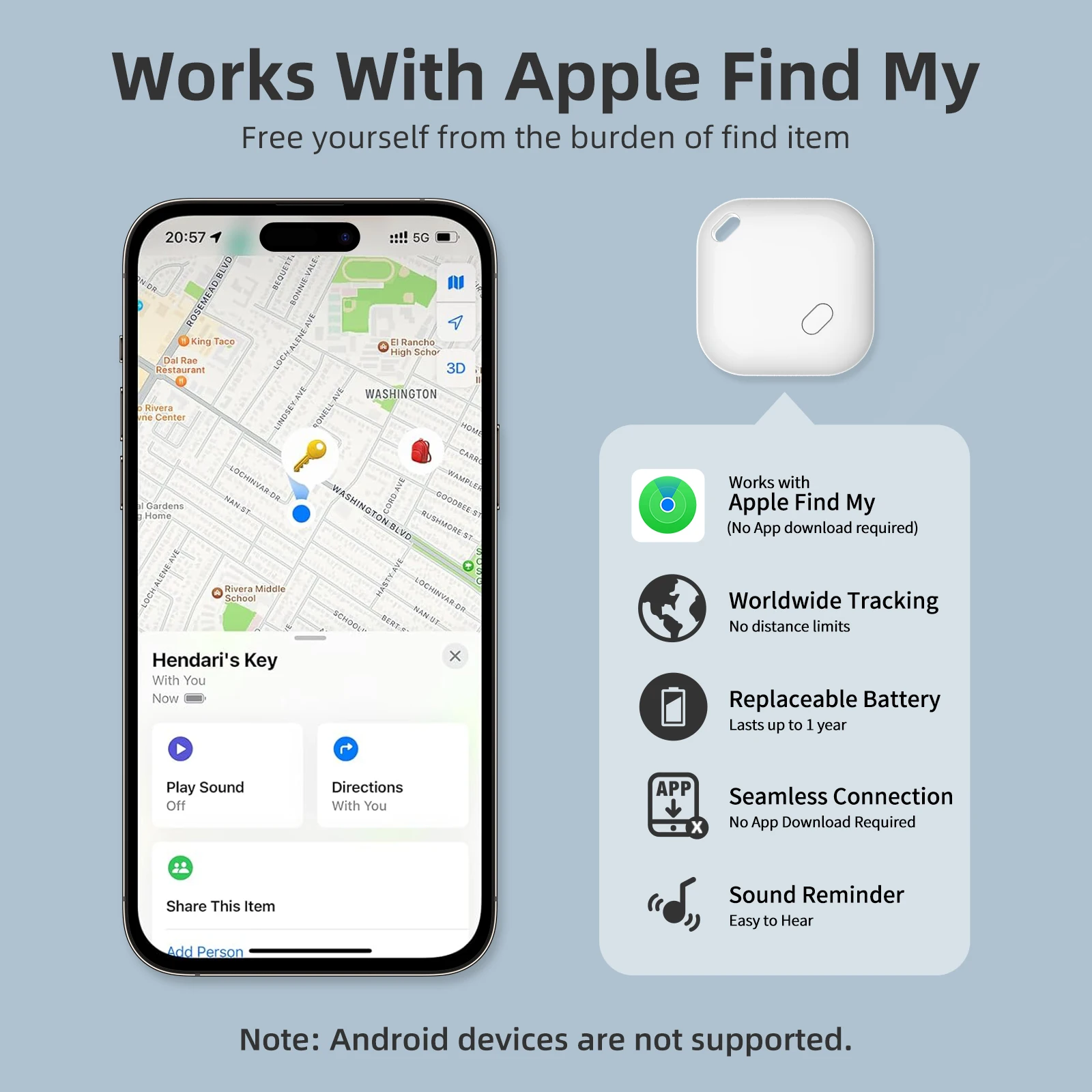Key Finder Bluetooth Tracker Locator for Luggage - Works with Apple Airtag