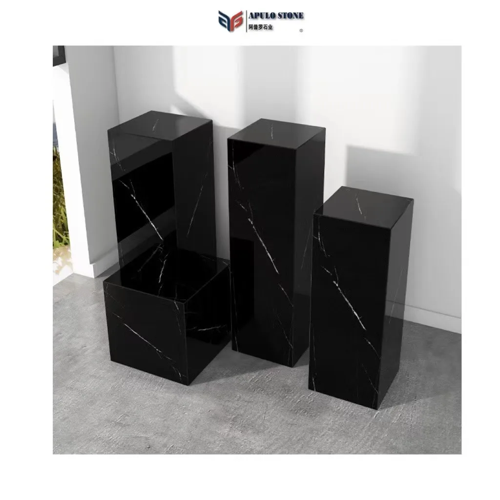 Popular Polished Natural Grey Marble Square Base Marble Display Coffee ...