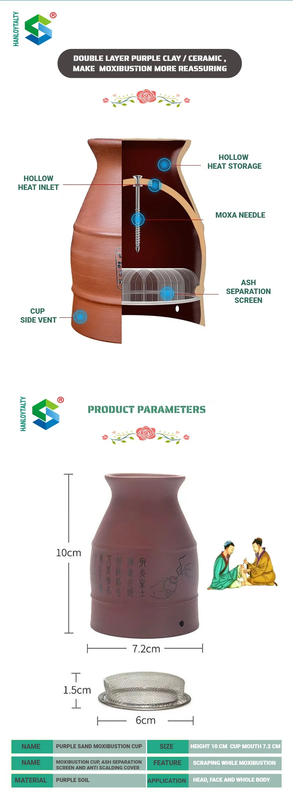 Hanloyalty Purple Sand Ceramic Moxibustion Massage Jar Set Household ...