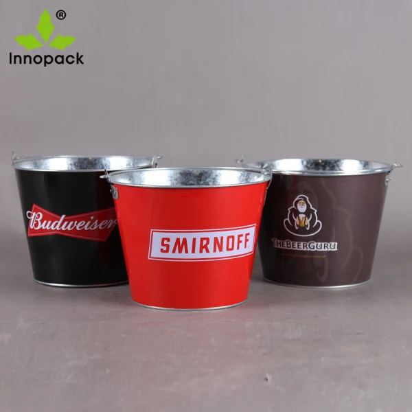 Promotional Factory 5l Round Galvanized Iron Metal Tin Ice Bucket With ...