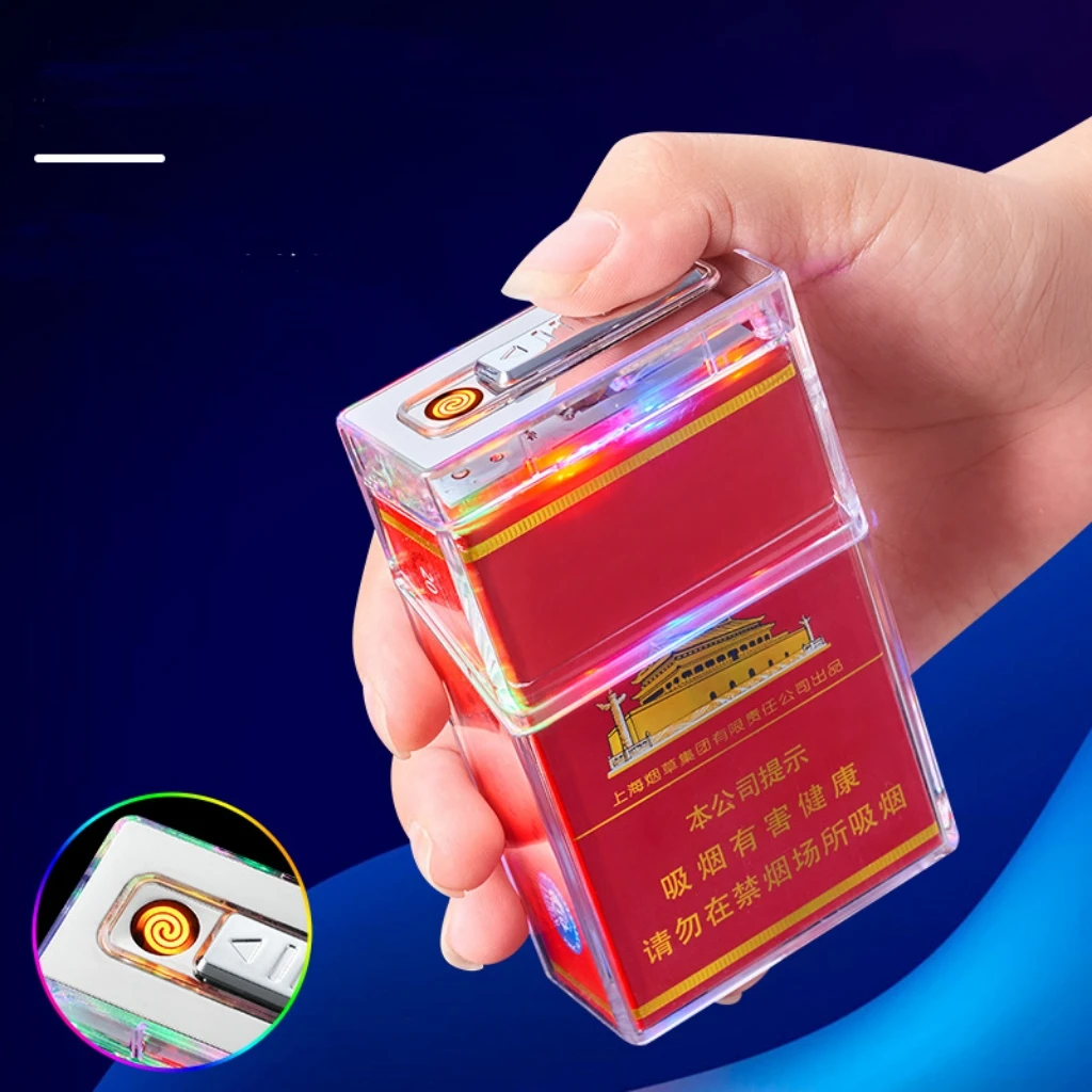 Transparent Cigar Box with 20 Pcs Capacity and USB Lighter