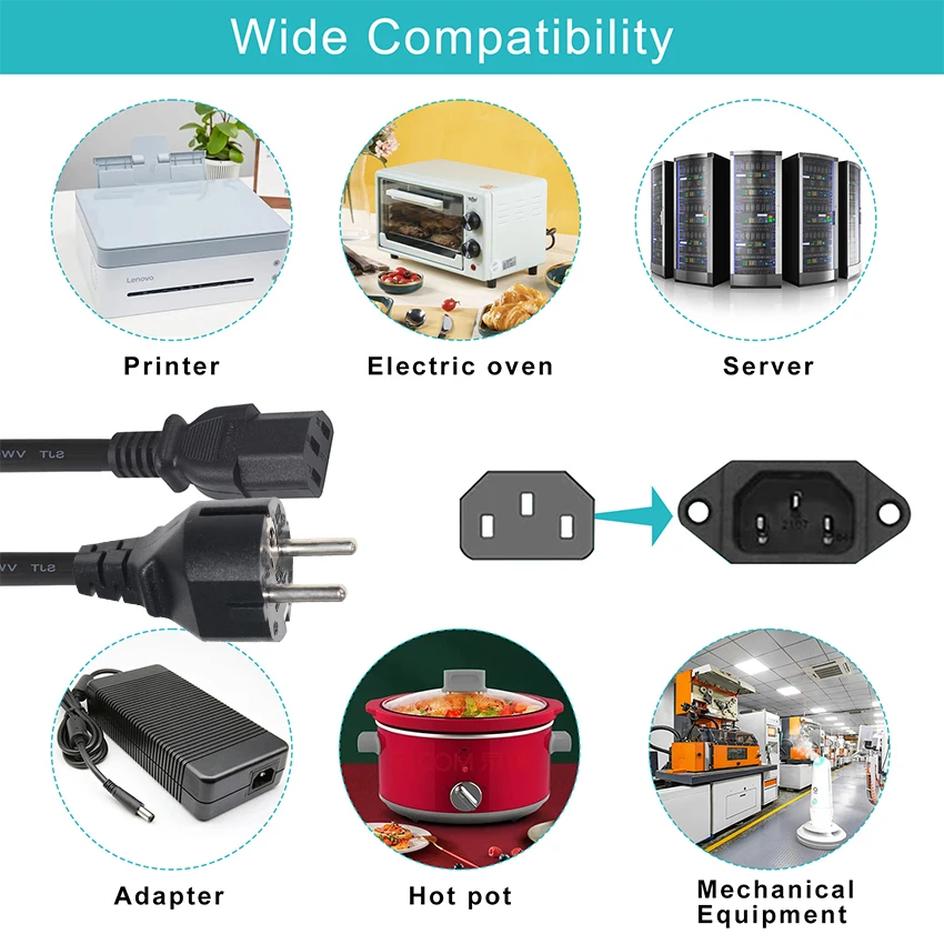 European 250V 16A Computer Monitor Cable Cee77 Euro Plug Black Ac Eu 3 ...