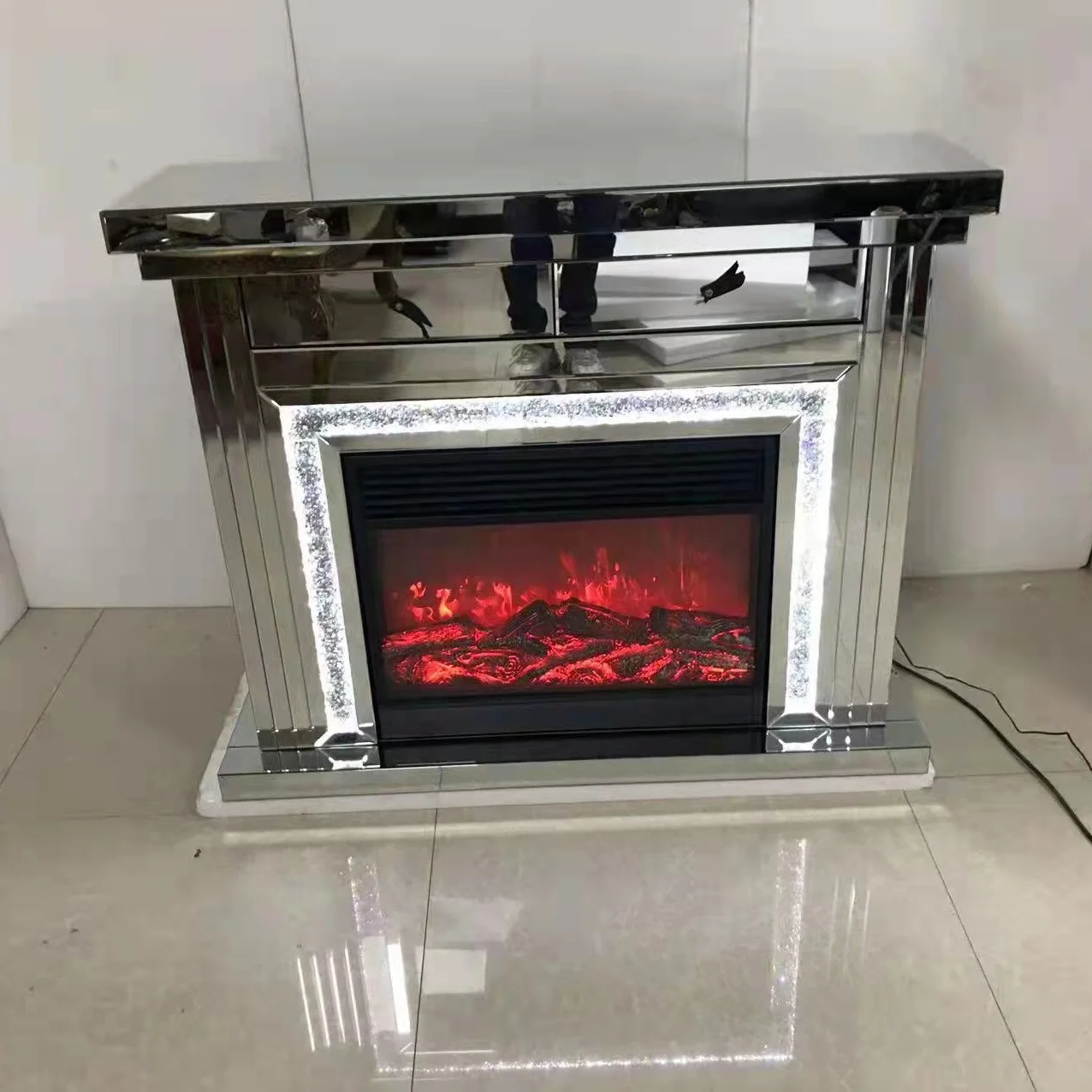 New Design Modern Sparkly Diamond Mirrored Electric Fireplaces With ...