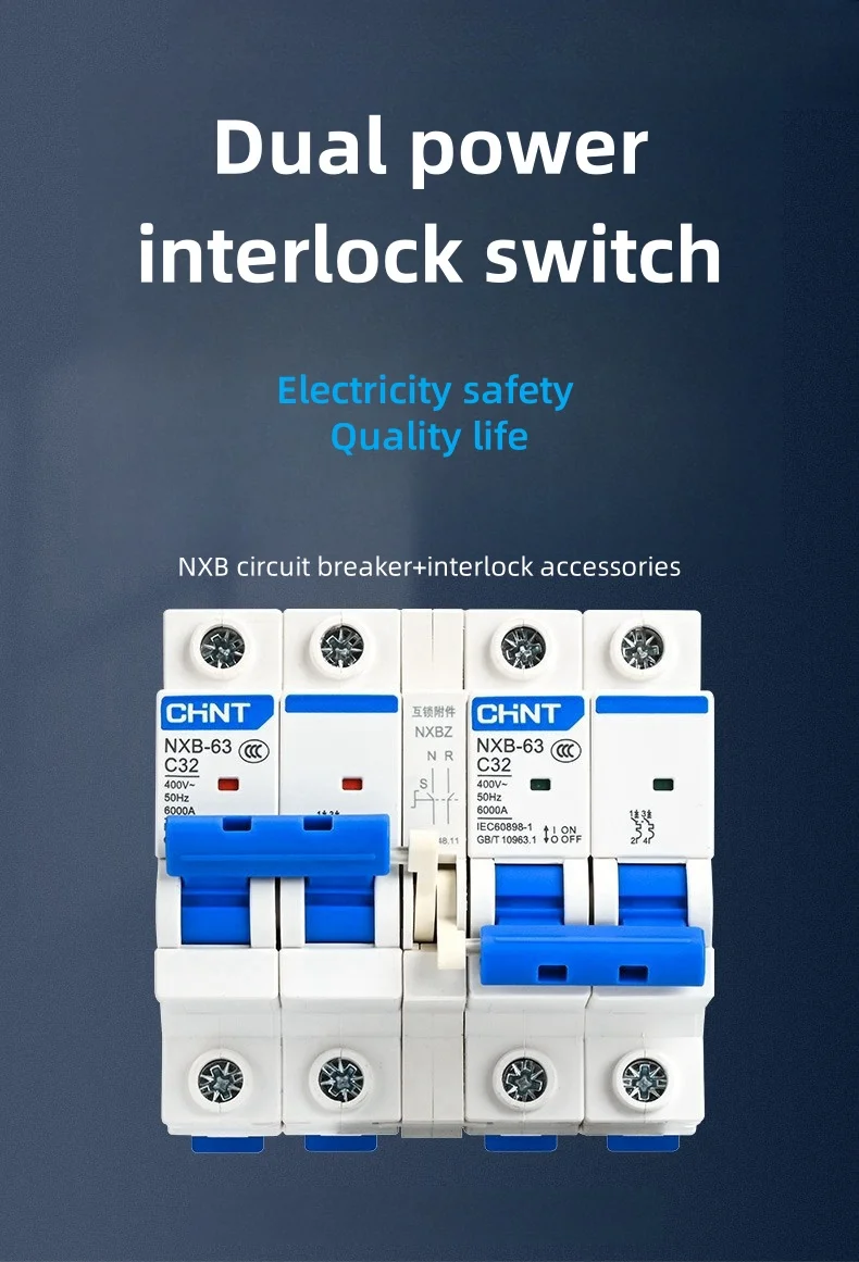 CHINT MCB 220V 380V NXB-125 Dual Power Interlock Circuit Breaker