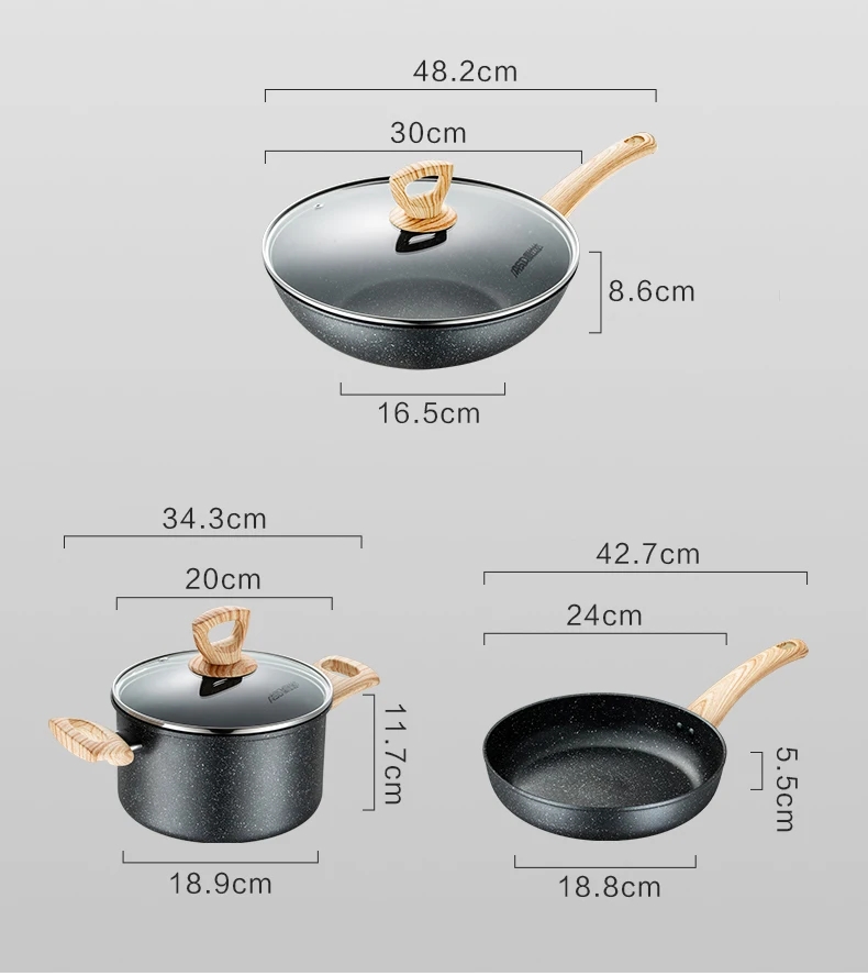 Asd 5pcs Nonstick Marble Coating Forged Aluminum Cookware Set Marble ...