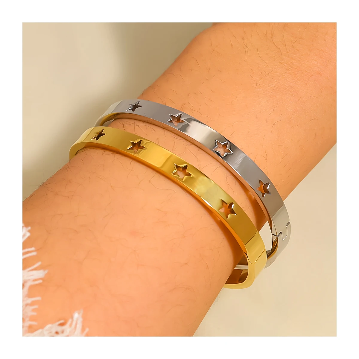 Nueva Llegada De Acero Inoxidable 18k Hueco Formas De Estrella Pulseras ...